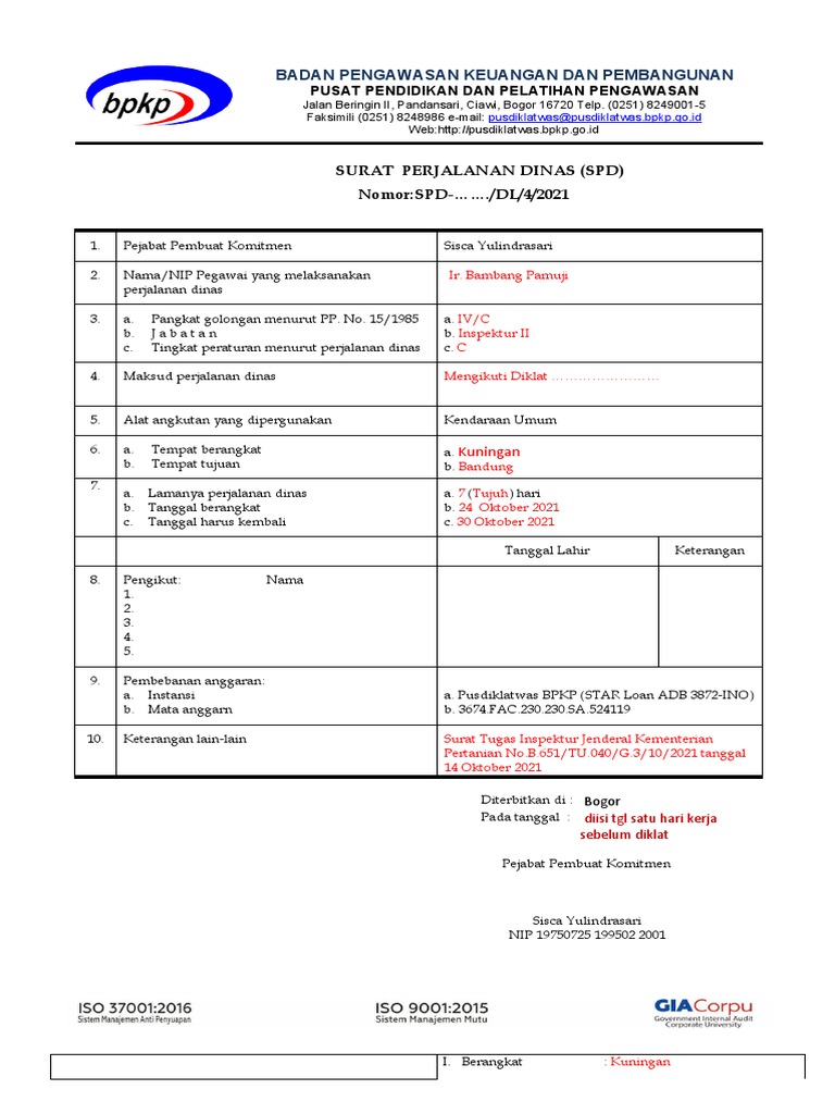 Format SPD Peserta Pelatihan | PDF