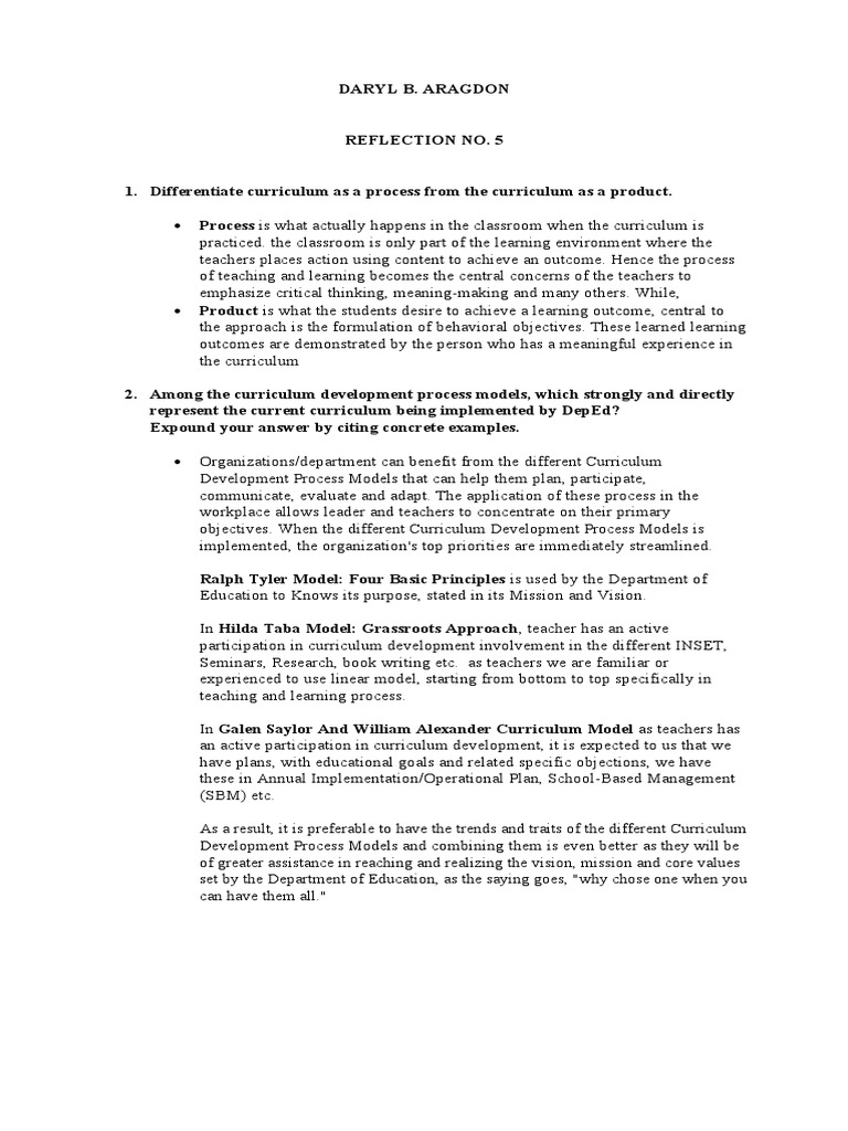 Reflection No. 5 | PDF | Curriculum | Teachers