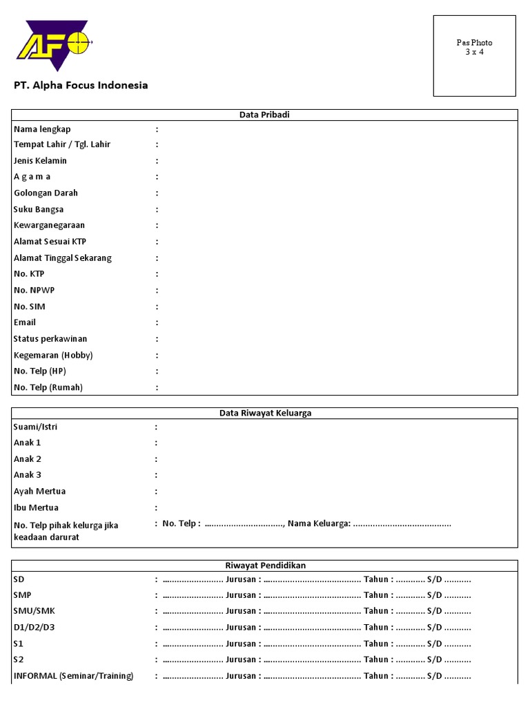 Form Data Diri Karyawan | PDF