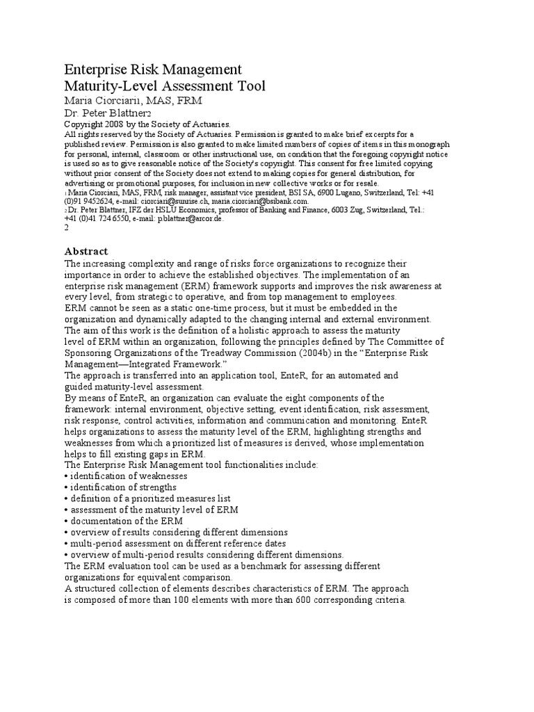 Enterprise Risk Management Maturity-Level Assessment Tool - TERJEMAH ...