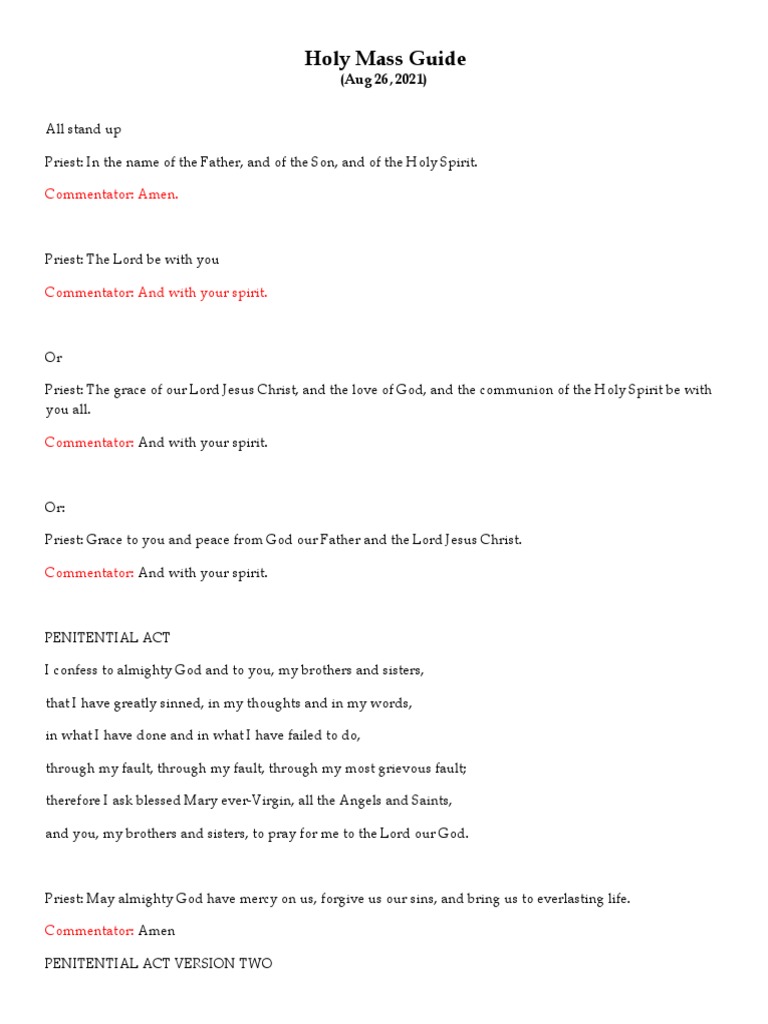 Holy Mass Guide: Commentator: Amen | Download Free PDF | Lord's Prayer ...