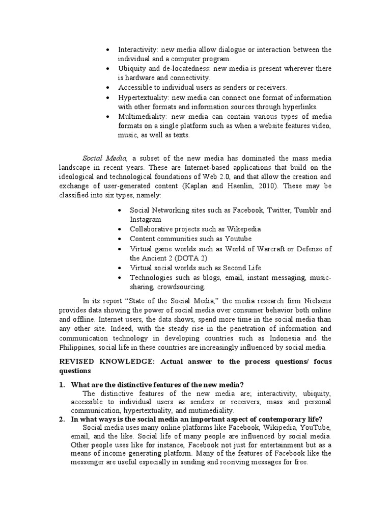 Social Media, A Subset of The New Media Has Dominated The Mass Media ...