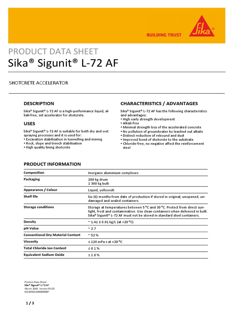 Sika® Sigunit® L-72 AF: Product Data Sheet | Download Free PDF | Dose ...