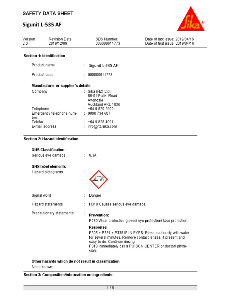 Sigunit L535 AF - SDS | PDF | Dangerous Goods | Toxicity