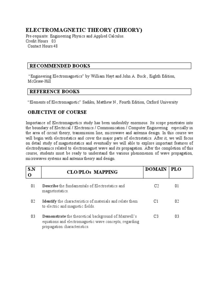 Electromagnetic Theory (Theory) : Recommended Books | PDF | Magnetic ...