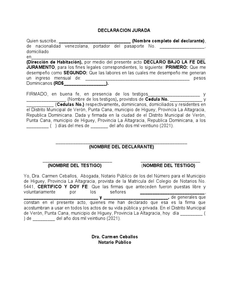 Declaracion Jurada | PDF