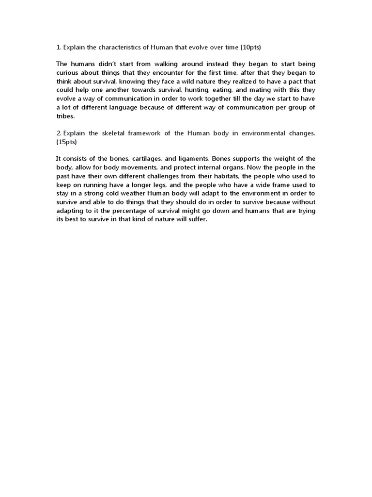 Explain The Characteristics of Human That Evolve Over Time (10pts ...