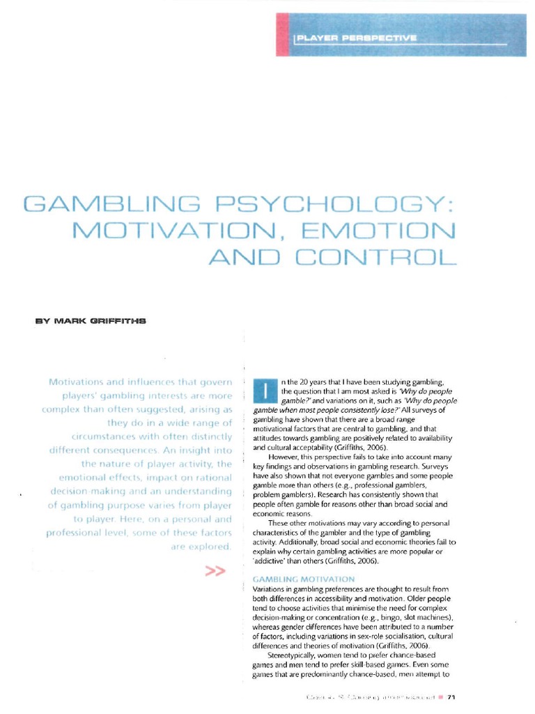 Gambling Psychology: Motivation, Emotion and Control | PDF | Gambling ...