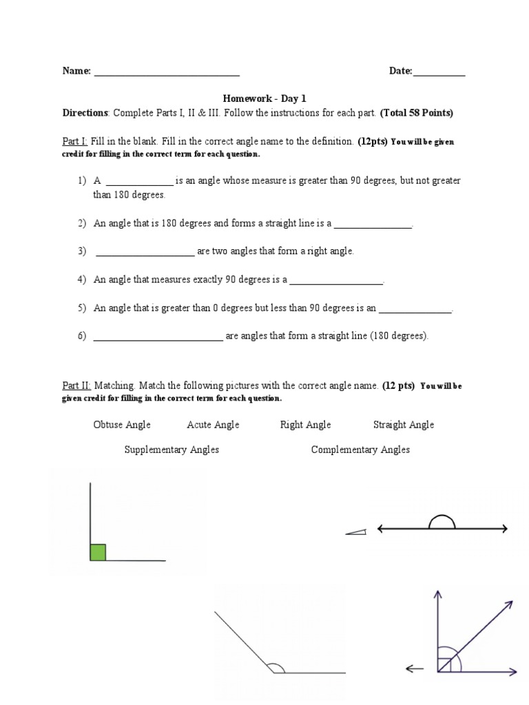Name: - Date: - Homework - Day 1 Directions: Complete Parts I, II & III ...