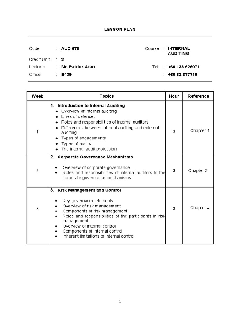 Lesson Plan: Types of Engagements Types of Audits The Internal Audit ...