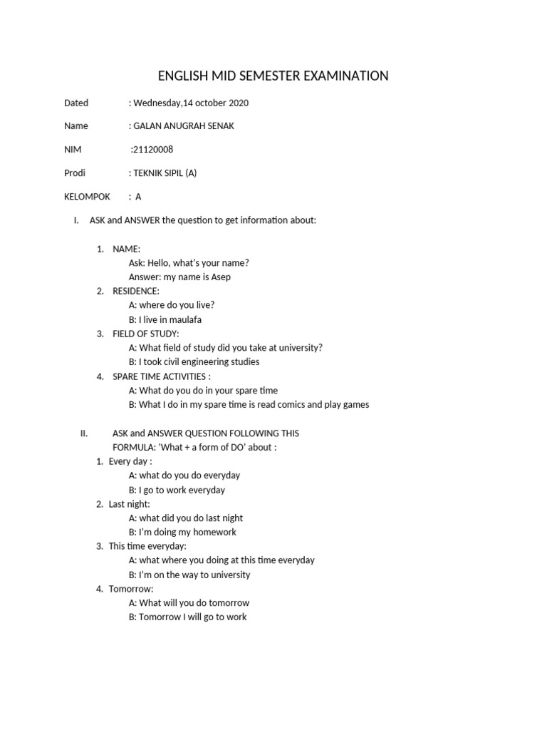 English Mid Semester Examination 21120008 | PDF