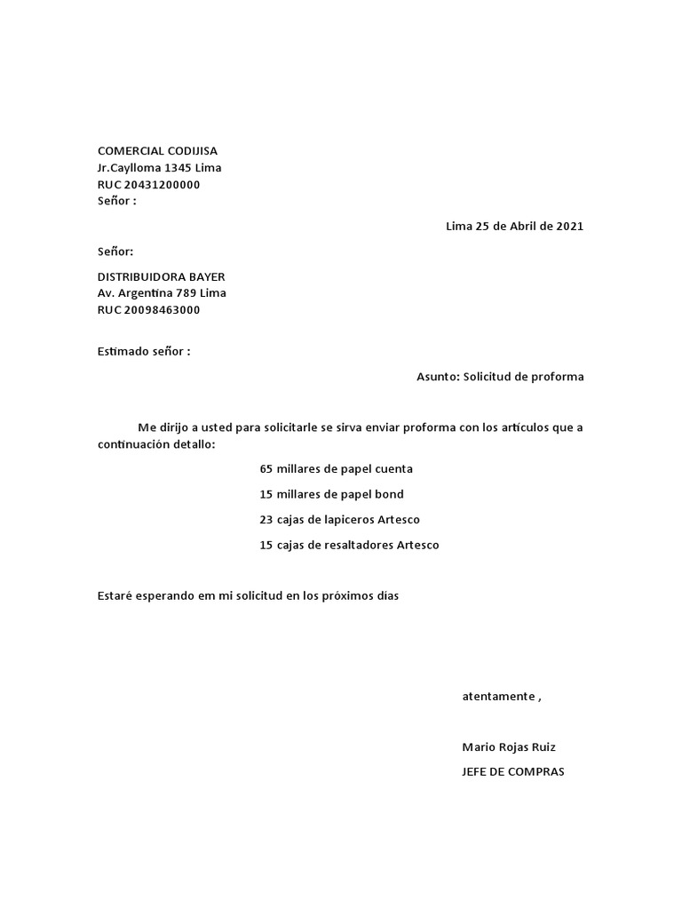 CARTA DE PROFORMA p1 | PDF