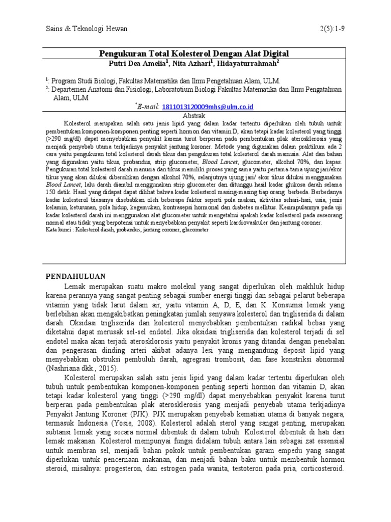 A Laporan Praktikum Kolesterol Putri Dea Amelia Fix | PDF