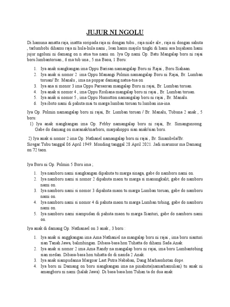 Jujur Ni Ngolu | PDF