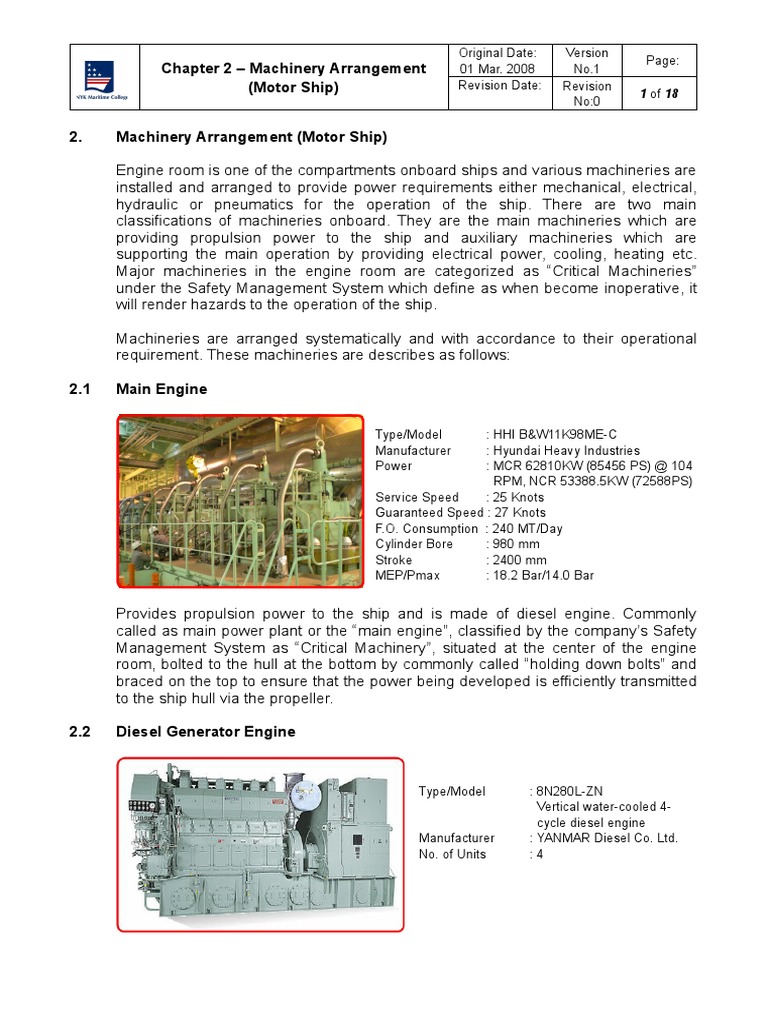 Chapter 2 - Machinery Arrangement (Motor Ship) | PDF | Engines | Steam