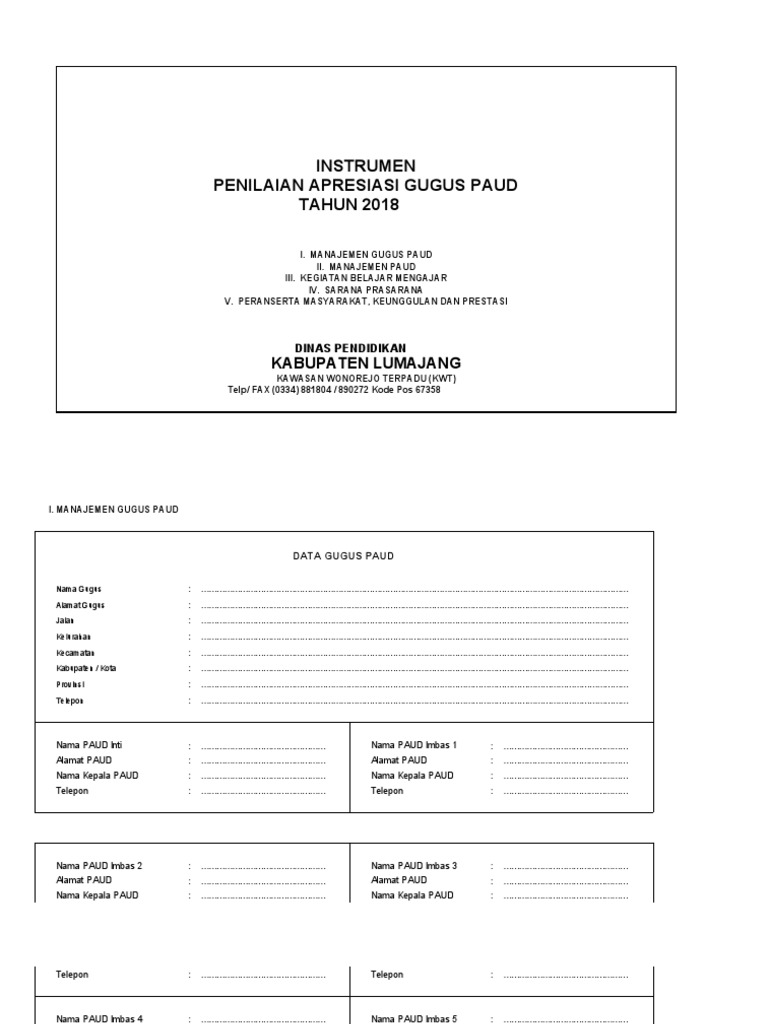 Penilaian Kegiatan Gugus PAUD 2018 | PDF