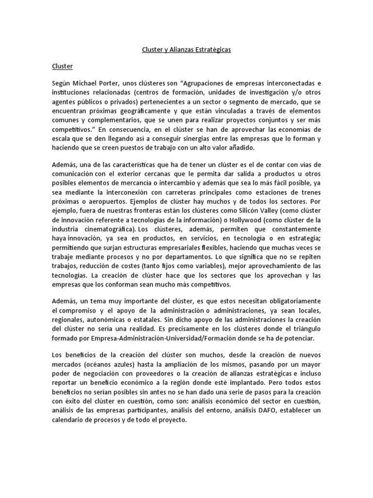 Clústeres y Alianzas Estratégicas Empresariales | PDF | Proyecto conjunto | Economias