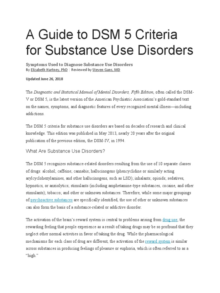 A Guide To DSM 5 Criteria For Substance Use Disorders | PDF | Substance Use Disorder | Mental ...
