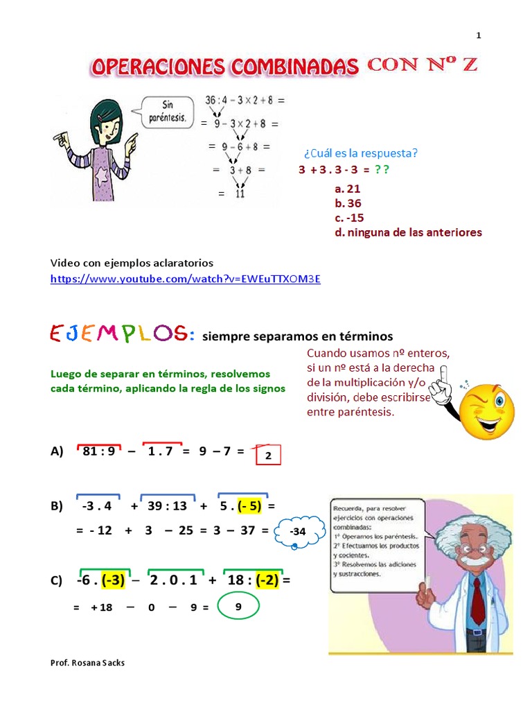 4 Operaciones Combinadas y Ecuaciones en Z | PDF | Matemáticas ...