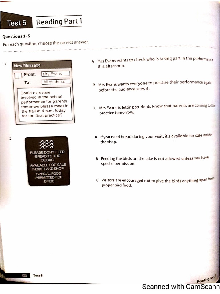 PET Trainer Test 5 Reading and Writing | PDF