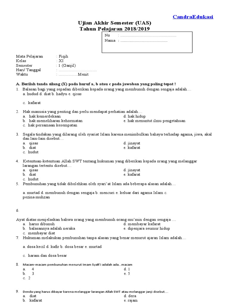 UAS 1 Fiqih Kelas 11 | PDF