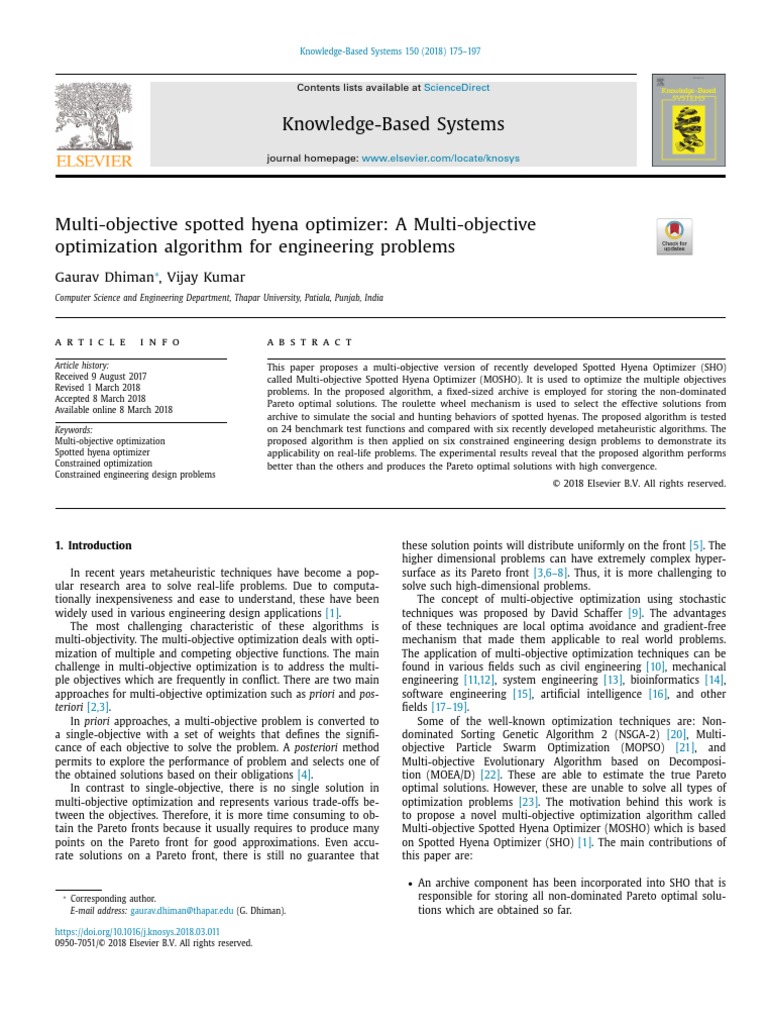 Multi-Objective Spotted Hyena Optimizer A Multi-Objective Optimization ...