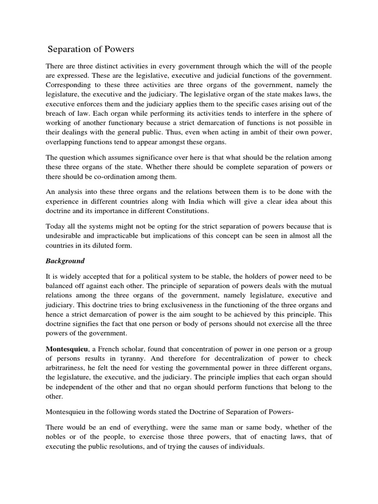Understanding Separation of Powers | PDF | Separation Of Powers ...