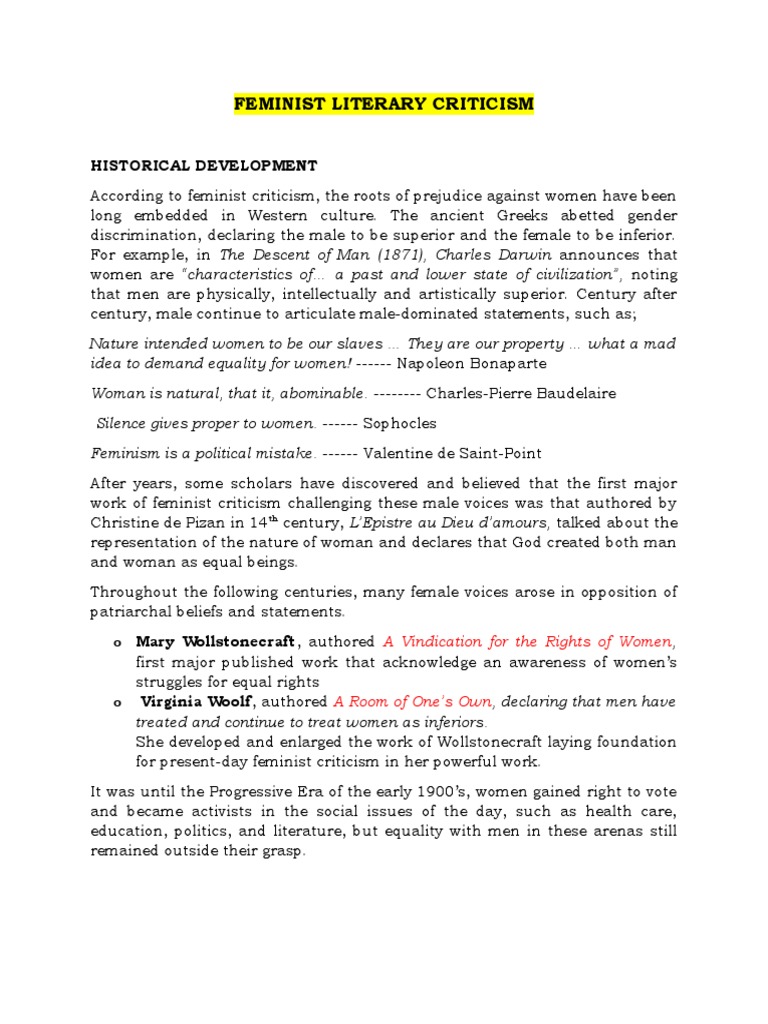 Feminist Literary Criticism: Historical Development | PDF | Gender ...