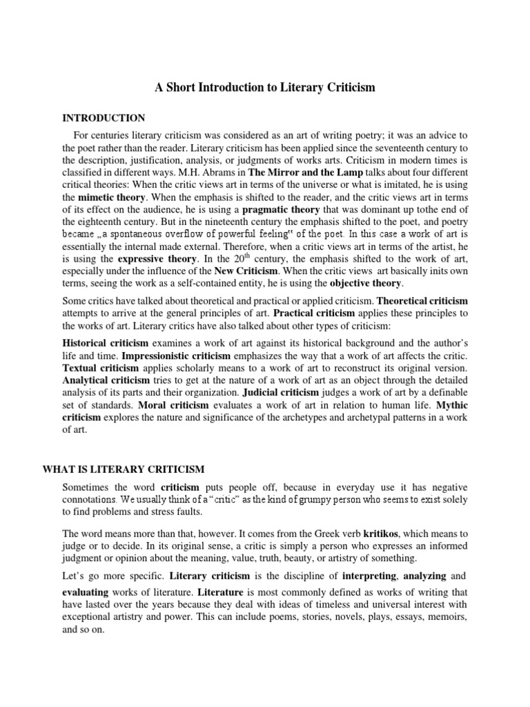 A Short Introduction To Literary Criticism | PDF | Criticism | Literary ...