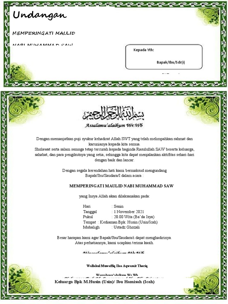 Undangan Maulid Nabi Muhammad SAW | PDF