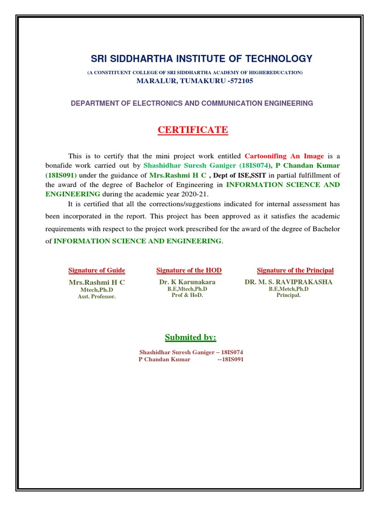 Cartoonifying An Image: Certificate for the Mini Project on Converting ...