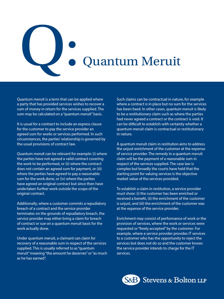 Quantum Meruit | PDF | Business Law | Civil Law (Legal System)