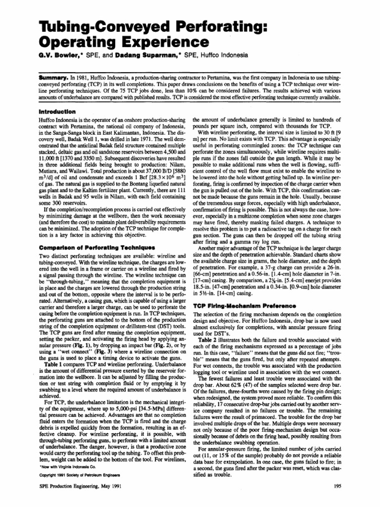 Tubing-Conveyed Perforating: Operating Experience: Bowler, Dadang ...