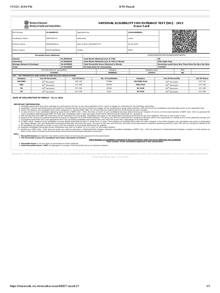 NTA Result | PDF | Qualifications | Tests