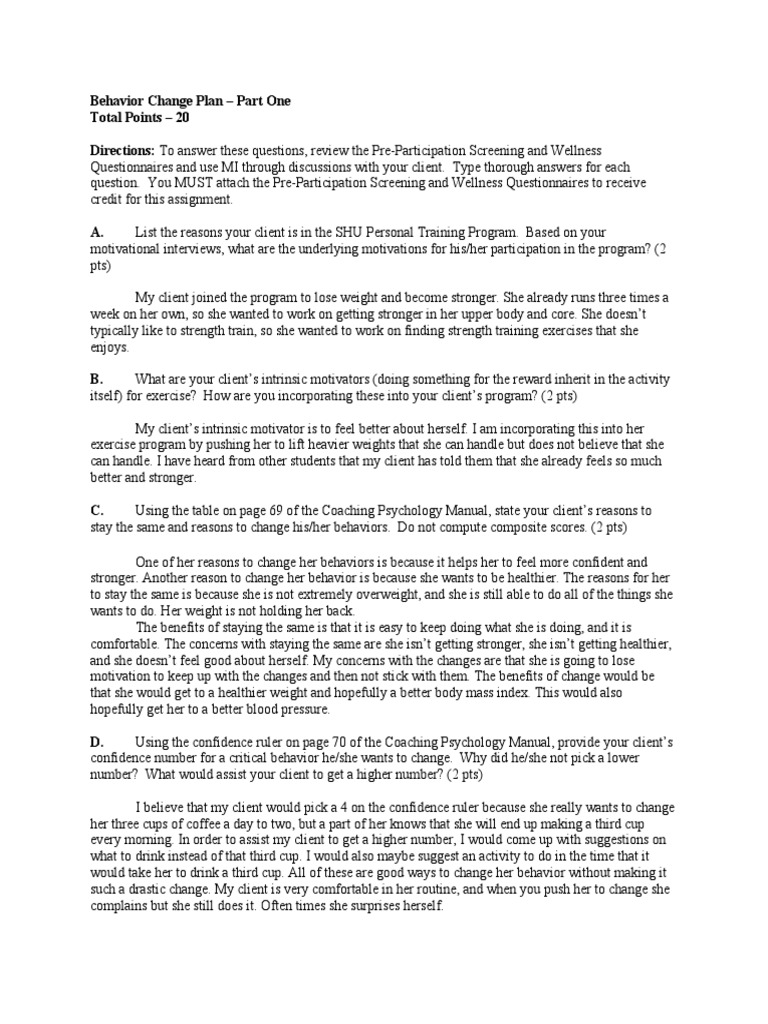 Behavior Change Plan 1 | PDF | Psychological Concepts | Psychology