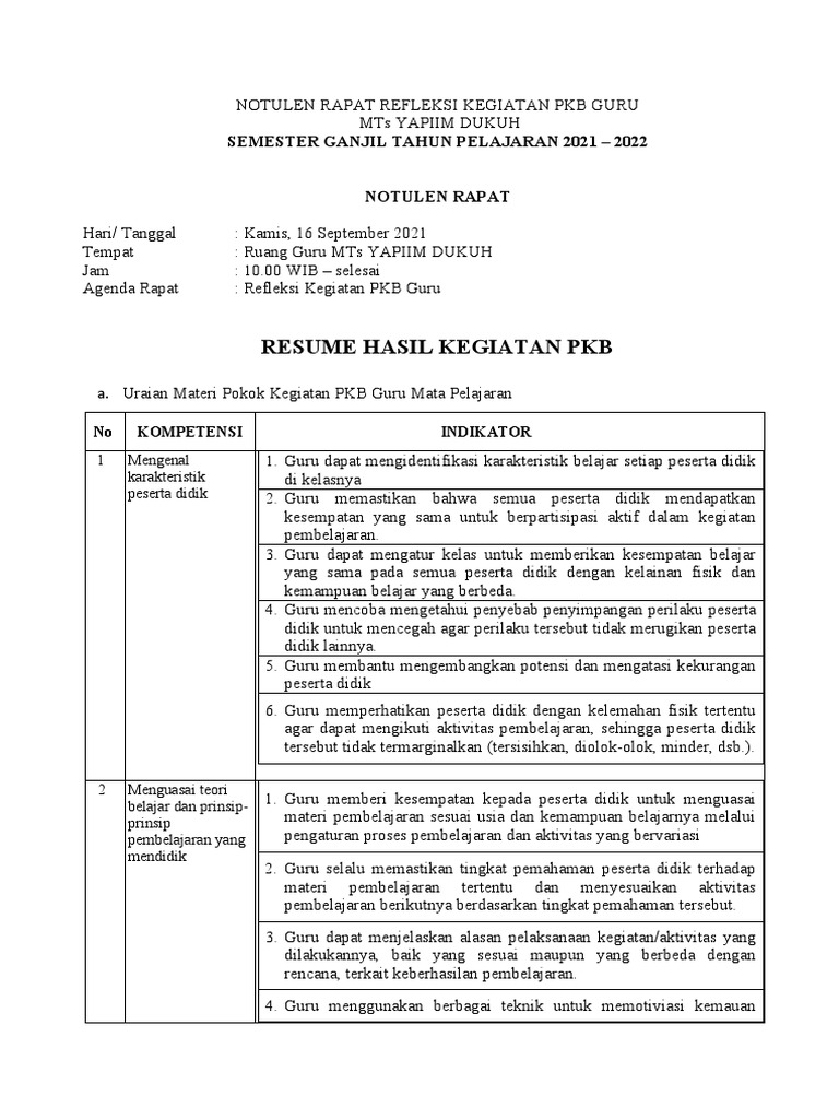 4 Notulen Hasil Kegiatan PKB | PDF