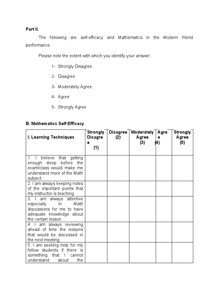 Math Questionnaire | Download Free PDF | Behavior Modification ...