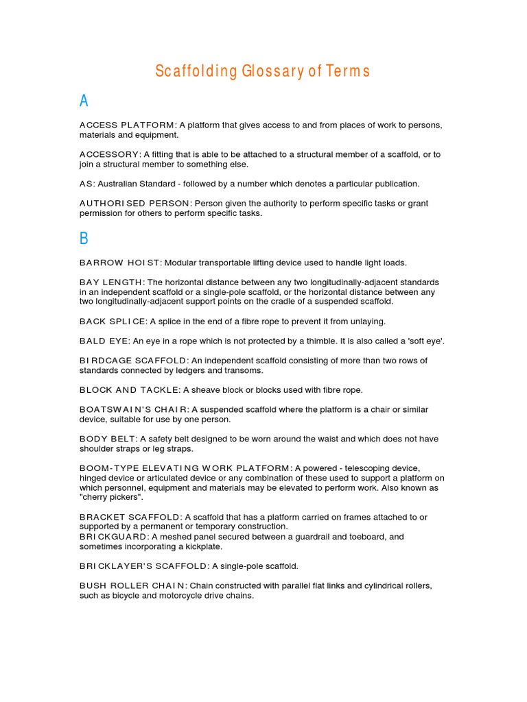 Scaffolding Terms Glossary | PDF | Crane (Machine) | Scaffolding