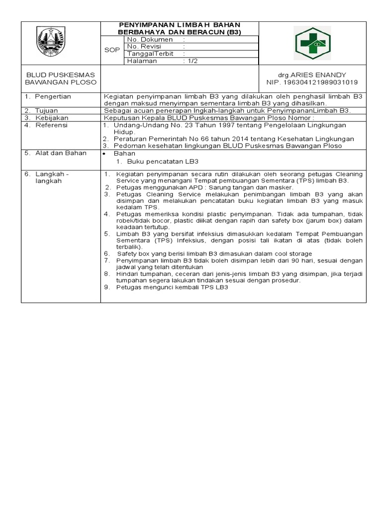 SOP Penyimpanan LB3 | PDF