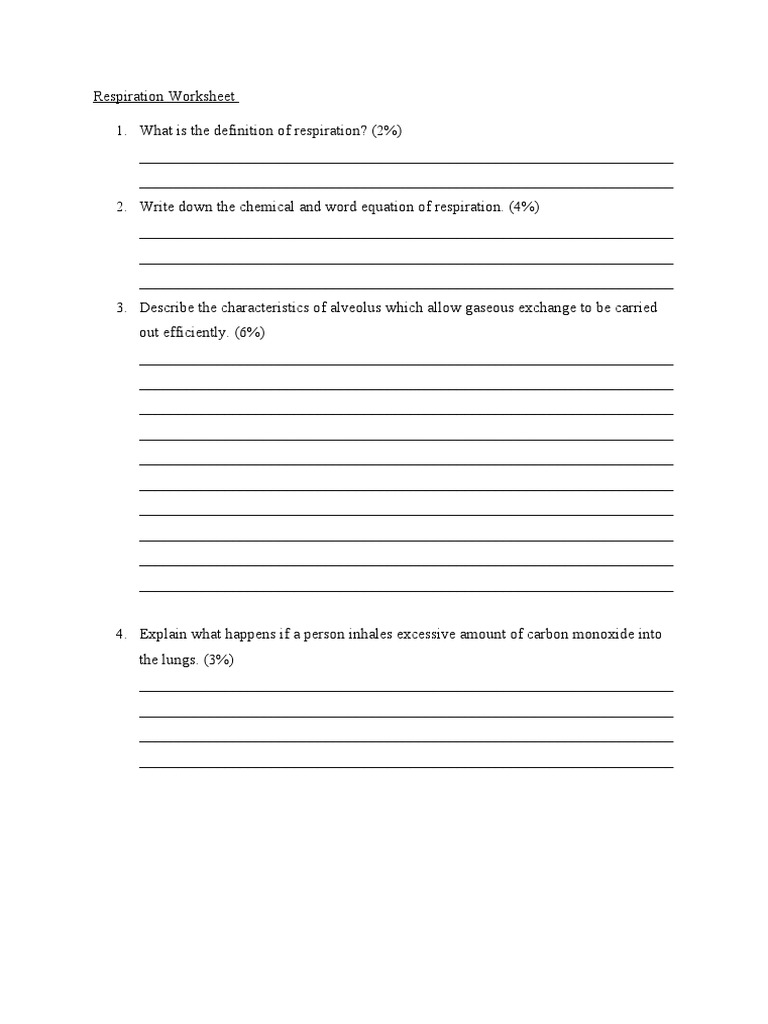 Respiration Worksheet | PDF | Breathing | Exhalation