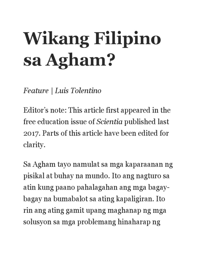 Wikang Filipino Sa Agham | PDF