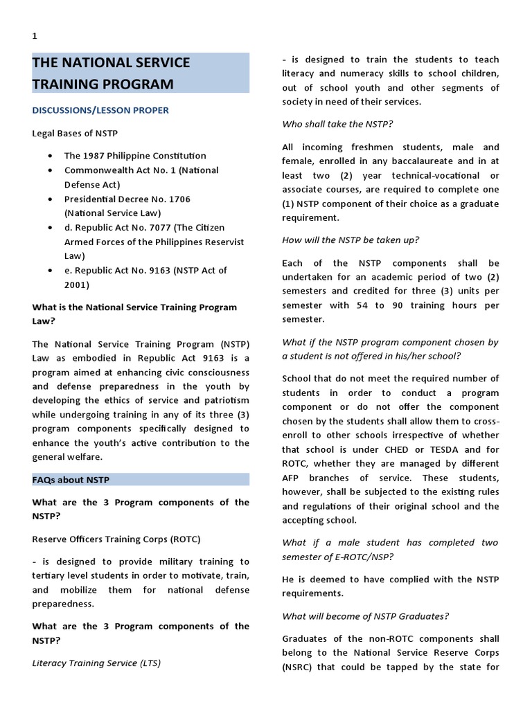 NSTP Overview for Freshmen Students | PDF | Leadership | Volunteering