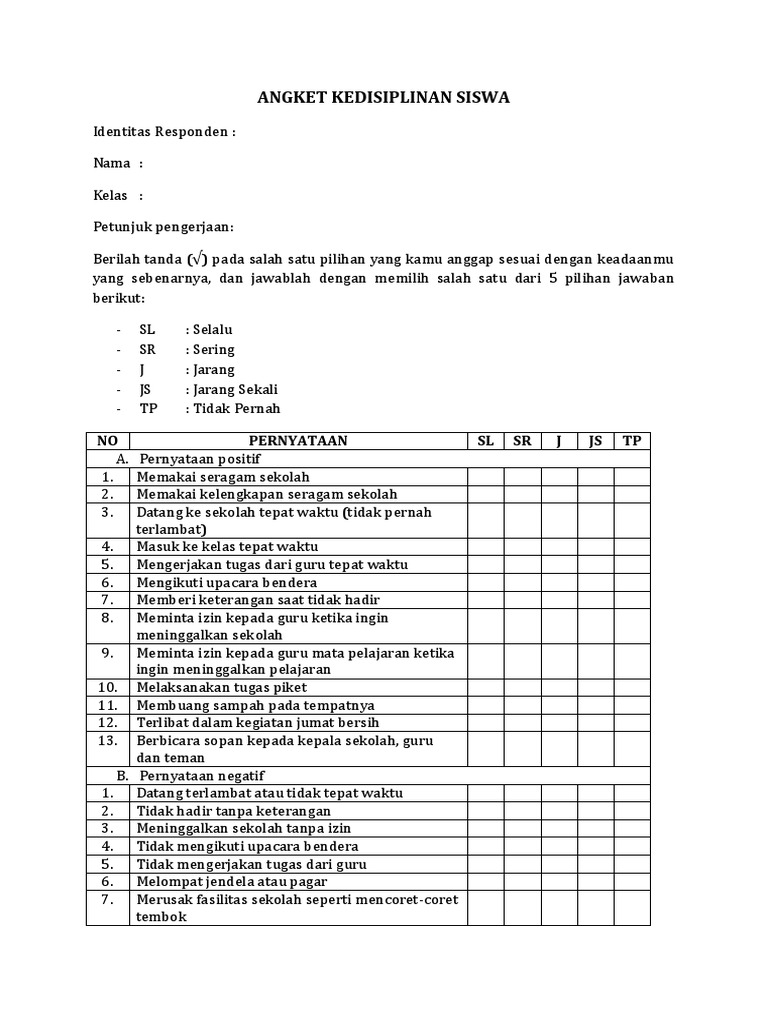 Angket Kedisiplinan Siswa BK | PDF