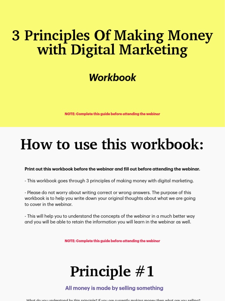3 Principles of Making Money With Digital Marketing: Workbook ...