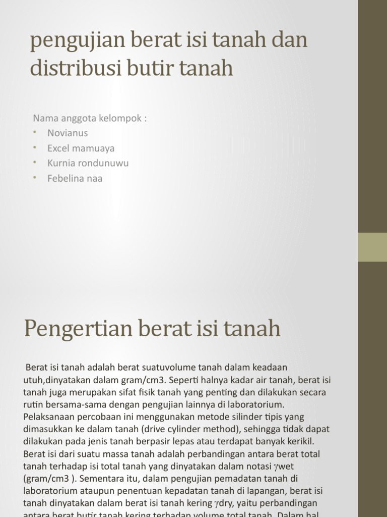 Pengujian Berat Isi Tanah Dan Distribusi Butir Tanah | PDF