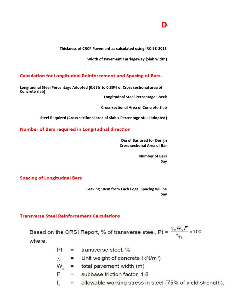 Design of Steel For CRCP Reinforcement (IRC-118-2015) | Descargar ...