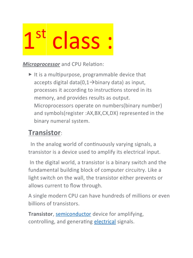 1 Class:: Transistor | Download Free PDF | Central Processing Unit ...