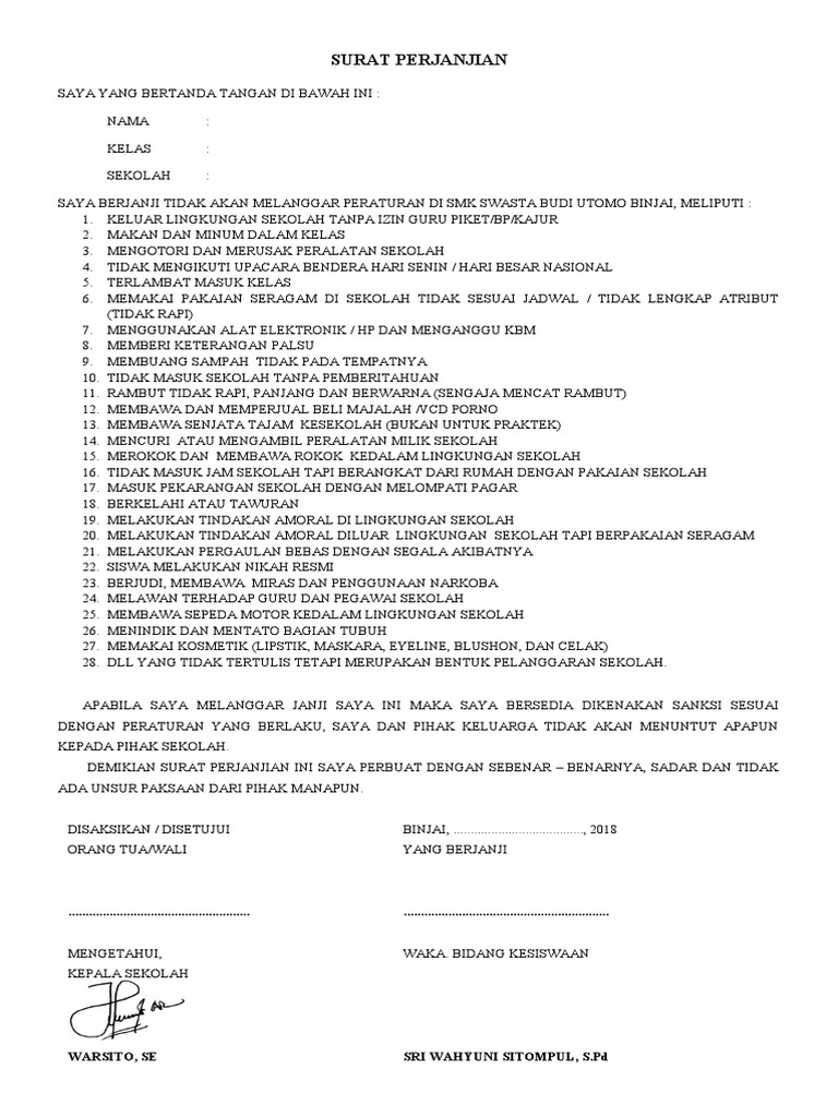 SURAT PERJANJIAN Siswa Baru | PDF