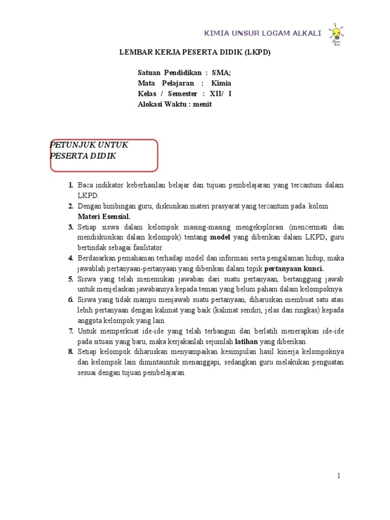 LKPD Kimia Unsur | PDF