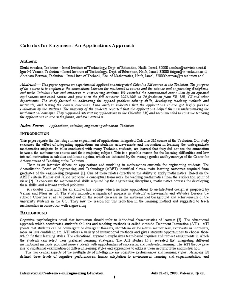 Calculus For Engineers: An Applications Approach: Authors | PDF ...